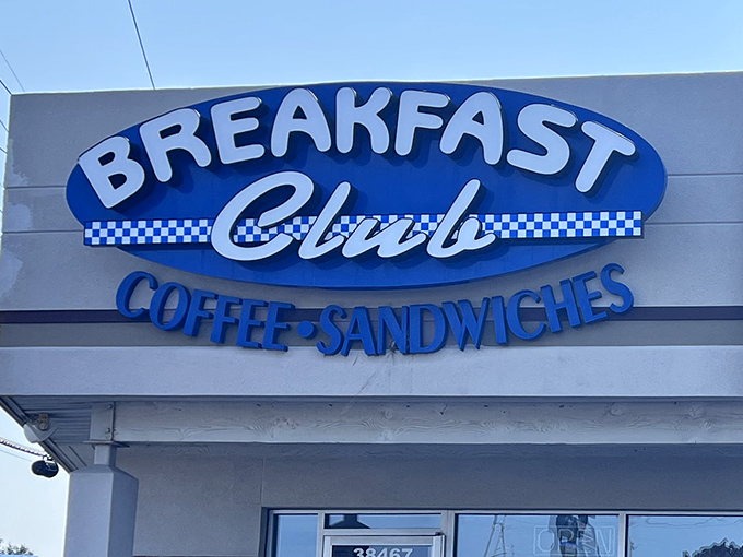 The unassuming blue-and-white sign of Breakfast Club in Farmington hides culinary treasures within, just like the best neighborhood gems always do.