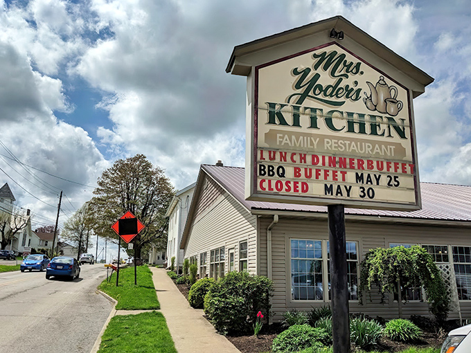 That iconic sign promises comfort food salvation in Mt. Hope, where horse-drawn buggies still outnumber food critics.