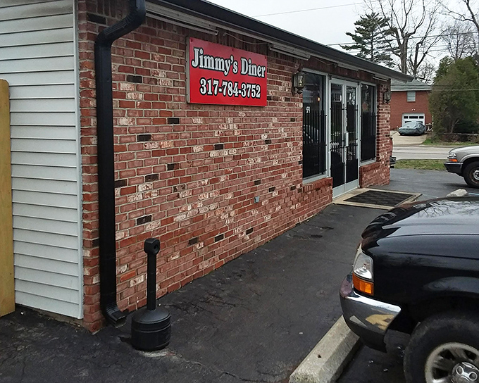 The unassuming brick exterior of Jimmy's Diner proves once again that culinary treasures often hide behind the simplest facades.