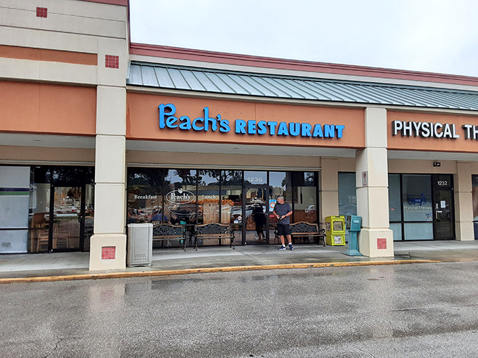 The blue sign beckons like an old friend &ndash; Peach's Restaurant in Venice, where breakfast dreams come true without any fancy pretensions.