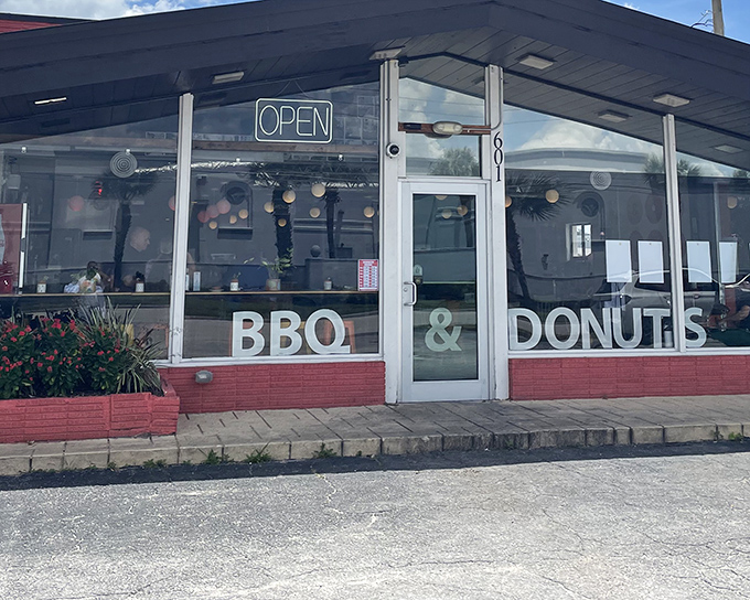 That moment when you spot "BBQ & DONUTS" on a storefront and your brain short-circuits with the realization that dreams really do come true.