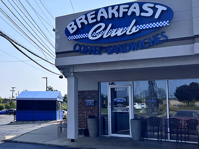 That iconic blue sign with its checkerboard trim isn't just restaurant branding&mdash;it's a promise that pancake nirvana awaits just beyond those doors.