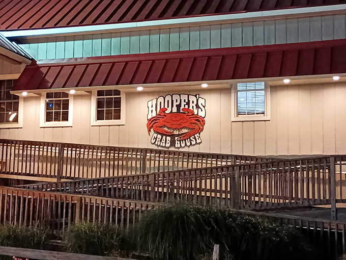 The iconic red crab sign welcomes hungry pilgrims to this Ocean City landmark. At dusk, it glows like a lighthouse for seafood lovers.