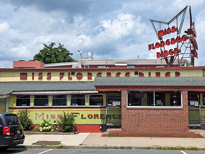 Classic diner architecture at its finest &ndash; where yellow trim meets American breakfast dreams come true. 