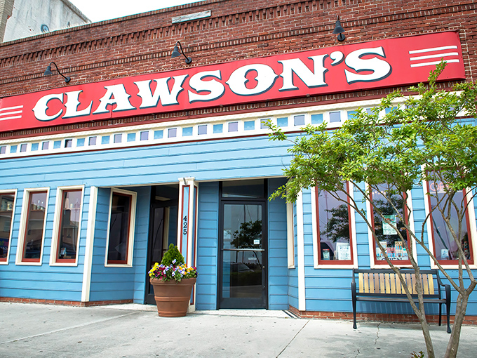 That iconic red sign against the blue exterior isn't just eye-catching&mdash;it's practically a lighthouse beacon for hungry souls navigating downtown Beaufort.
