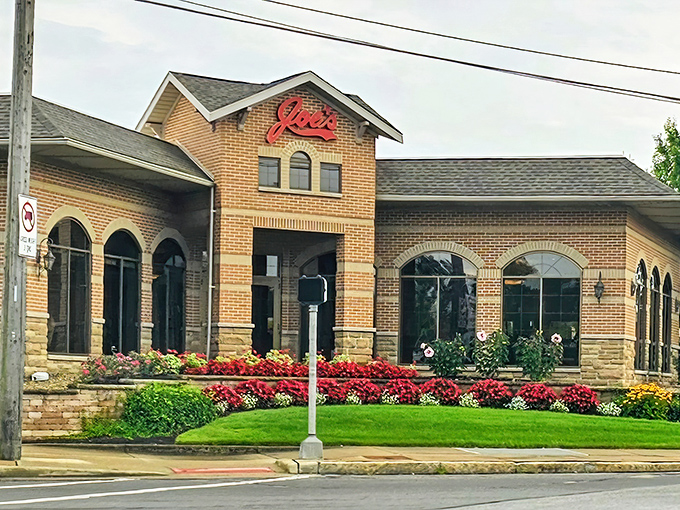 Where culinary dreams come true! Joe's welcoming exterior combines warm brick, lush landscaping, and the promise of deliciousness within.