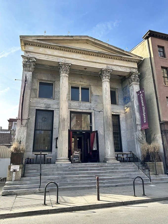 Banking on deliciousness! National Mechanics' grand Greek Revival fa&ccedil;ade promises a deposit of flavor that pays dividends with every bite.