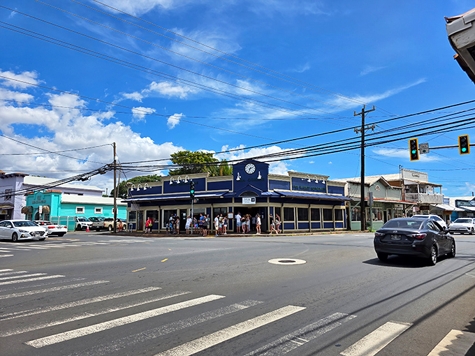 The blue beacon of Paia Fish Market stands proudly at the crossroads of hunger and satisfaction, a siren call to seafood lovers across Maui.