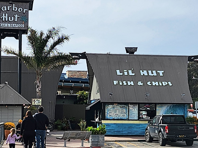 Harbor Hut stands proudly alongside its "Lil Hut" fish and chips takeout window&mdash;proof that sometimes the best seafood comes in humble packages with spectacular views.