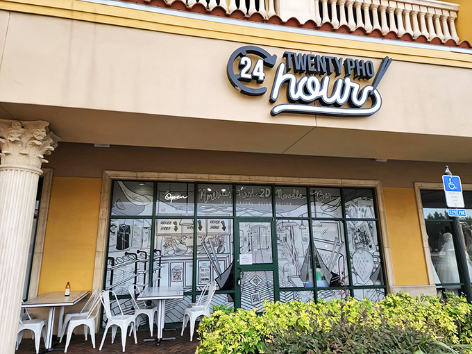 The unassuming storefront of Twenty Pho Hour belies the cartoon wonderland waiting inside. Orlando's hidden gem beckons with its clever name and promise of Asian fusion delights.