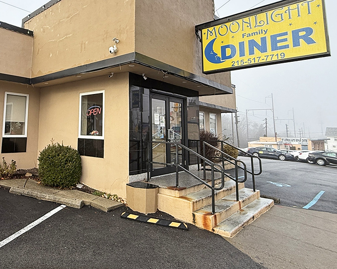 Morning fog can't dim the welcoming yellow sign&mdash;this unassuming entrance has greeted hungry Pennsylvanians through countless seasons.