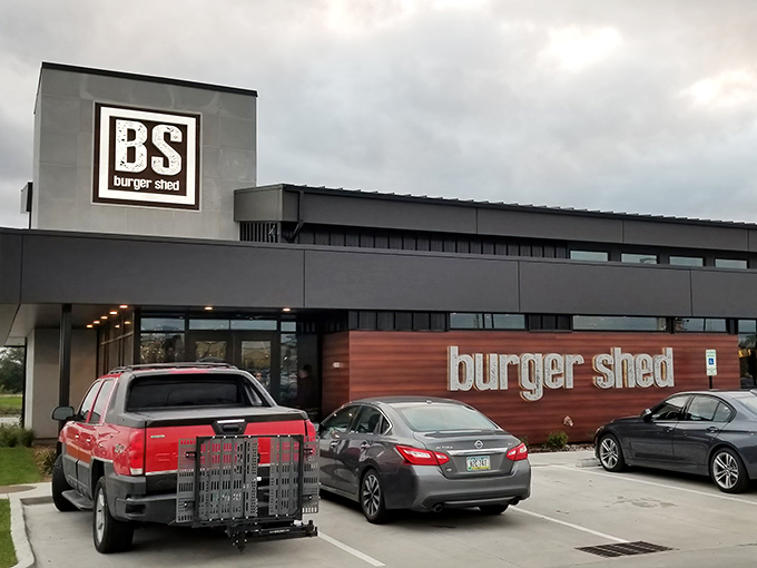 Architectural burger brilliance! The restaurant's clean lines and distinctive signage make it impossible to miss this temple of beef worship.