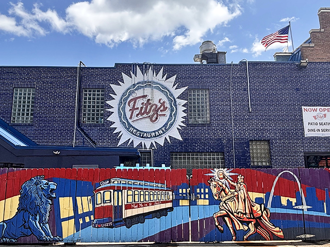 St. Louis pride bursts from every brick of Fitz's exterior, where vibrant murals celebrate the city's heritage alongside craft soda magic.