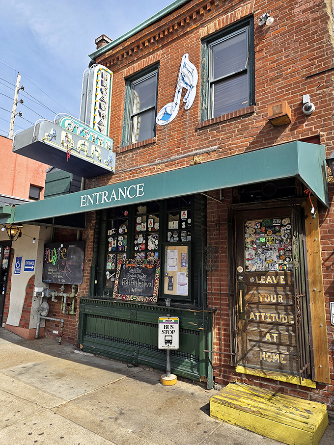 The iconic brick facade with its "LEAVE YOUR ATTITUDE AT HOME" door says everything you need to know about this unpretentious St. Louis gem.