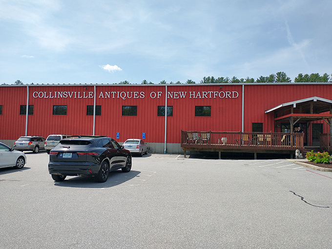 Another view of the distinctive red building, standing proud against Connecticut's blue sky. The entrance deck practically beckons you to come treasure hunting.