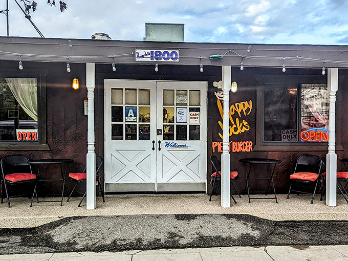 The unassuming exterior of Happy Jack's Pie 'n Burger stands as a testament to the timeless truth: never judge a burger joint by its awning.