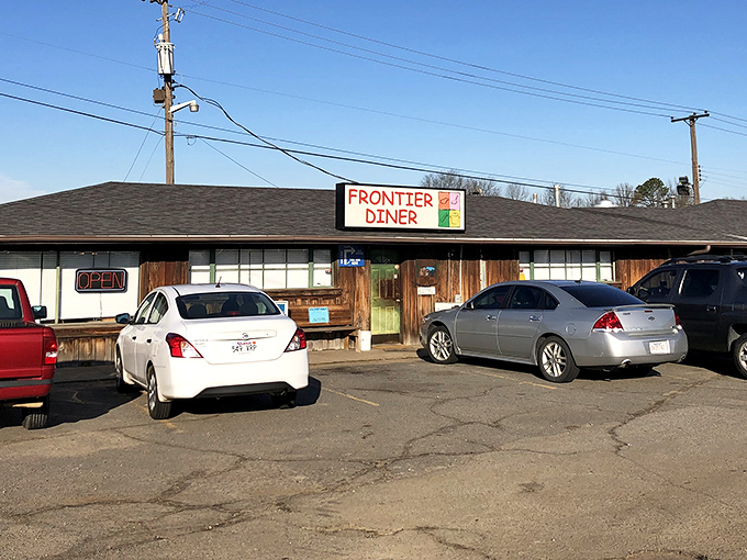 The unassuming exterior of Frontier Diner stands as a testament to the old adage: never judge a breakfast by its building.