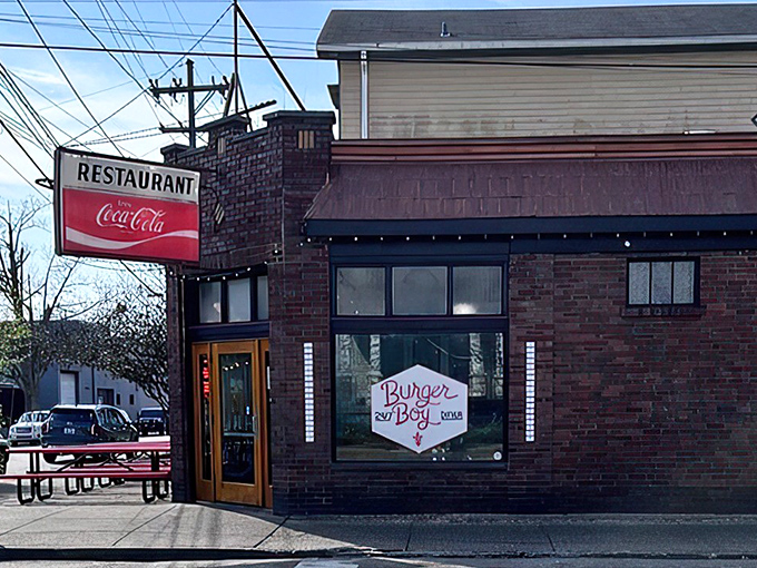That classic Coca-Cola sign isn't just nostalgia &ndash; it's a promise of burgers done the old-fashioned way.