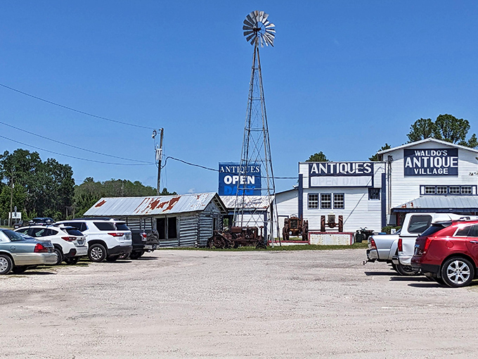 The iconic windmill stands tall over Waldo's Antique Village, like a beacon calling treasure hunters to this North Florida bargain paradise.