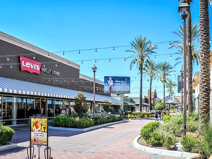 Palm trees and blue skies frame the Levi's Outlet Store, where denim dreams come true without the nightmare price tags.