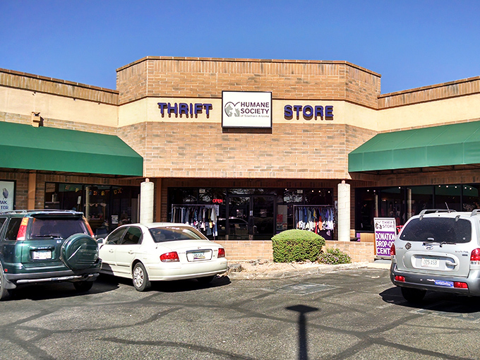 The unassuming brick facade houses a universe of second chances. Like a desert mirage, but with actual furniture waiting inside.