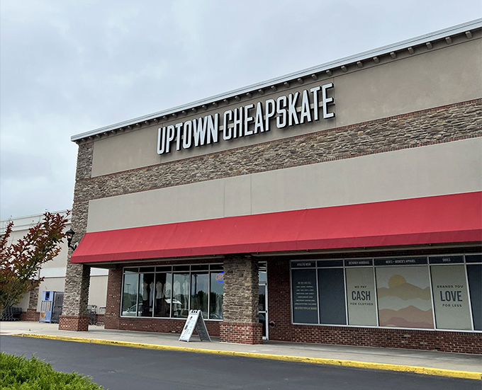 The storefront beckons like a fashion oasis in the suburban desert. That red awning isn't just decoration&mdash;it's a beacon for bargain hunters everywhere.