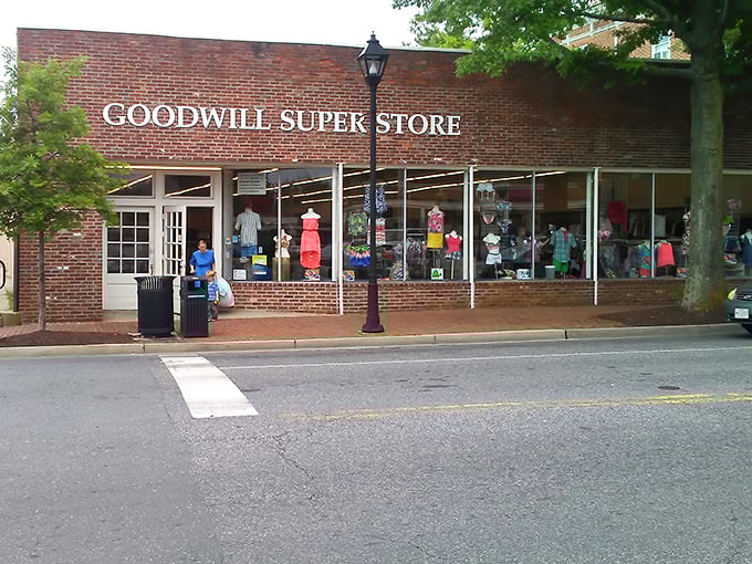 The classic brick storefront might not scream "fashion destination," but savvy Maryland shoppers know this Easton Goodwill Super Store hides affordable style treasures within.