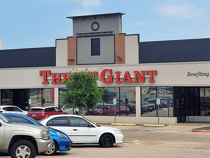 The bright red letters of Thrift Giant beckon like a siren song to bargain hunters across The Colony, promising treasures waiting to be discovered inside.