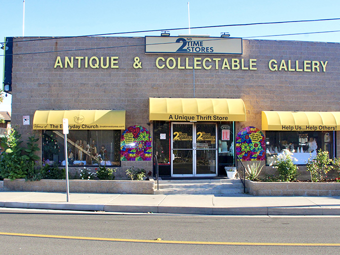 Those cheerful yellow awnings aren't just decoration&mdash;they're basically waving at your wallet, promising thrift store adventures ahead.
