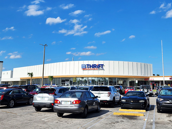 The unassuming exterior of Red White & Blue Thrift Store stands like a retail TARDIS&mdash;modest on the outside, infinite treasures within.