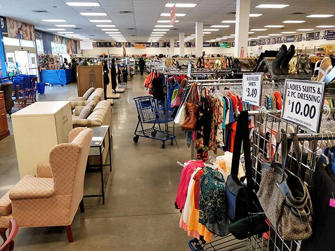 Piles of treasure found organized by row labeled with the cheapest prices you could ever get.