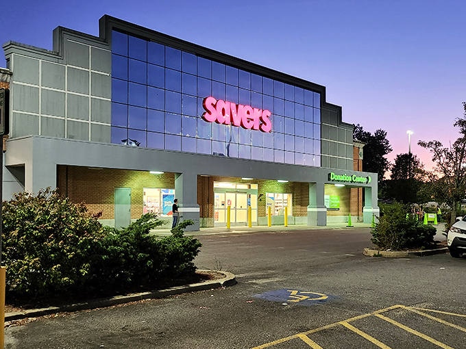 The modern glass facade and well-lit entrance prove thrift shopping has come a long way from musty basement vibes.