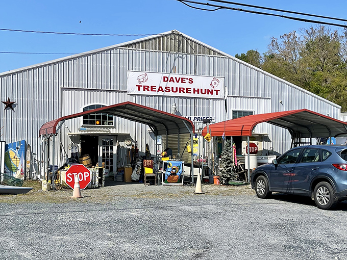 Like a retail mullet&mdash;business in the front, party in the back&mdash;Dave's metal exterior hides a wonderland of vintage collectibles inside.