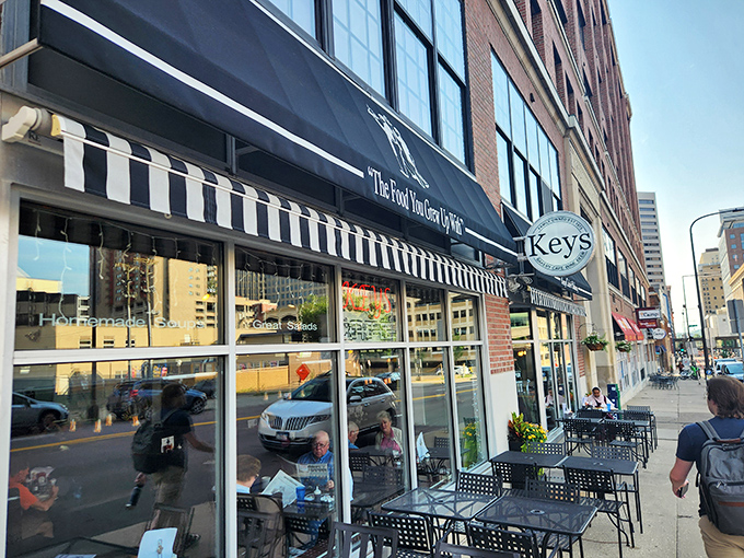 That corner spot on Robert Street where breakfast dreams come true and parking spots disappear faster than hot cakes.