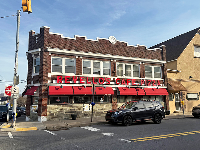 That red awning beckons like a beacon of carb-loaded happiness on Old Forge's Main Street.