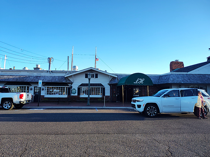 Sunset casts a golden glow on The Lobster House's classic exterior—a timeless snapshot of Cape May's enduring seafood tradition.