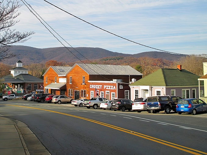 Classic storefronts line Crozet's main street, where hardware stores still outnumber hedge funds and neighbors actually know your name.