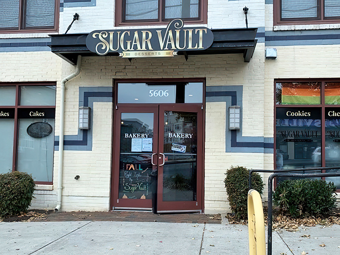 Double doors that might as well be labeled "Abandon Diets, All Ye Who Enter Here" &ndash; Sugar Vault's inviting entrance promises sweet redemption.