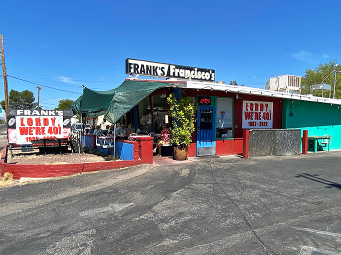 Where Tucson's breakfast dreams come true &ndash; Frank's vibrant facade stands as a colorful beacon for hungry souls seeking morning salvation.