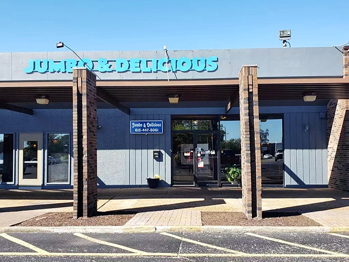 The bright blue sign beckons like a neon lighthouse for the hungry. Simple exterior, extraordinary flavors waiting inside.