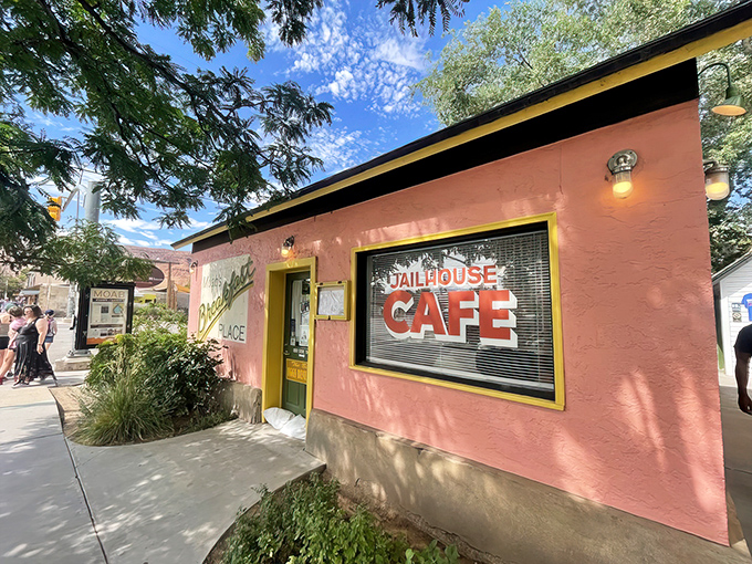The salmon-pink exterior with sunny yellow trim isn't just eye-catching&mdash;it's your beacon to breakfast nirvana in downtown Moab. No prison jumpsuit required.