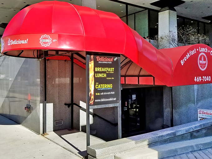 The entrance promises what lies beyond: no pretension, just honest-to-goodness deli delights waiting to transform your lunch hour.