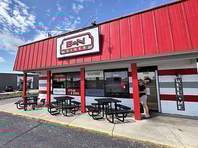 The red exterior of B&N Diner stands out like a beacon of hope for hungry travelers. No fancy architecture needed when what's inside matters most.