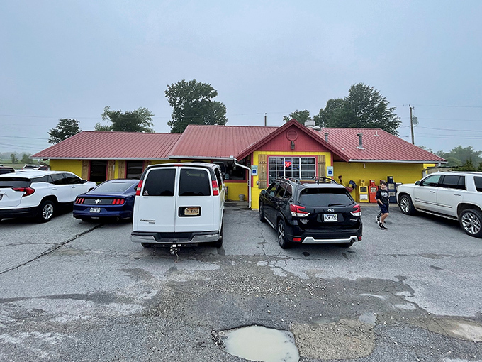 The bright yellow exterior with its red roof isn't trying to win architectural awards&mdash;it's saving all its energy for what matters: the food inside.