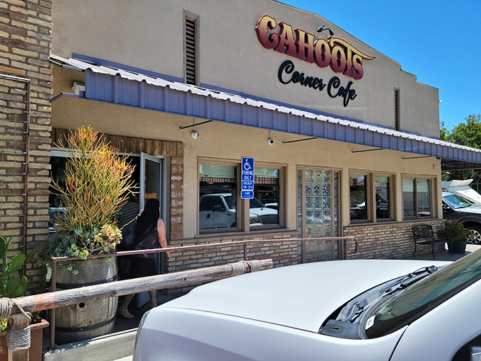 Sunlight streams through the windows of this classic California eatery, where the red signage proudly announces your arrival at breakfast paradise.