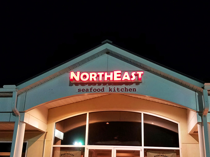 As night falls, the glowing sign becomes a beacon for seafood lovers. Like a lighthouse guiding hungry sailors to safe harbor.