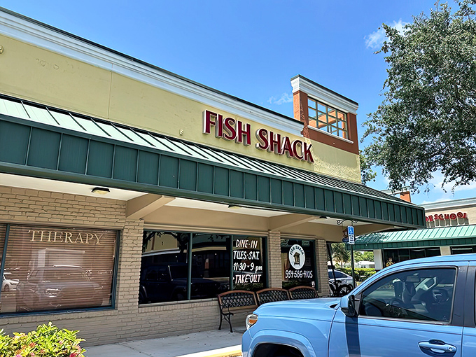 No neon signs or flashy gimmicks needed &ndash; just that glorious red lettering announcing your arrival at seafood nirvana. The bench outside? That's for contemplating your order.