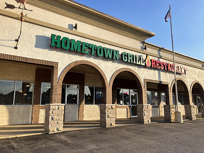 The unassuming exterior of Hometown Grill belies the culinary treasures within. Like finding a diamond in a strip mall setting.