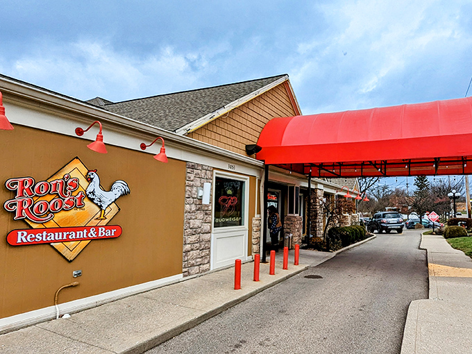 The iconic red awning and rooster sign of Ron's Roost welcomes hungry visitors like a beacon of comfort food salvation in Cincinnati's Bridgetown neighborhood.