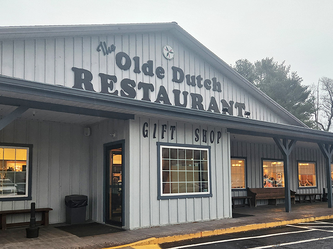 Even on a gray day, the welcoming blue trim and warm lights of Olde Dutch promise a cozy respite from Ohio's changeable weather.